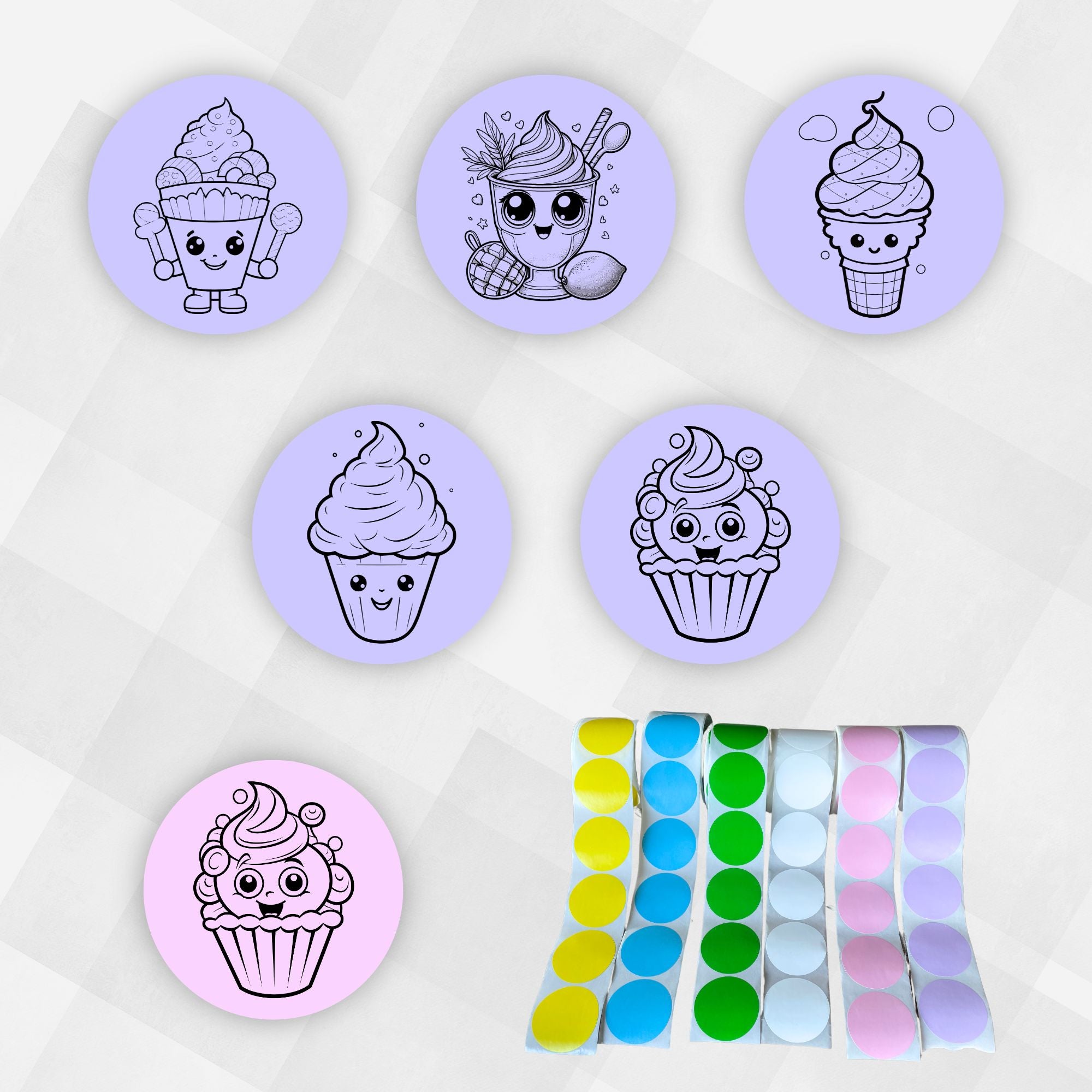 Set of 50 Kawaii Sweet Treat 2" Round Labels – Featherstone Motifs