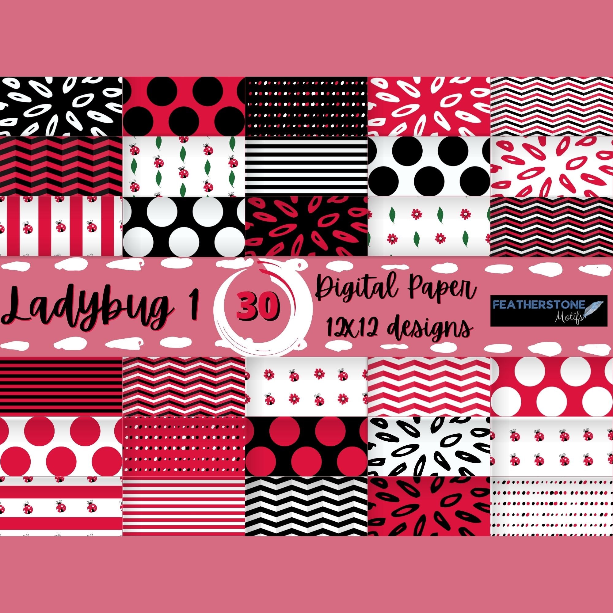 Ladybugs 1 Digital Paper - Set of 30 jpg 12x12 Images – Featherstone Motifs